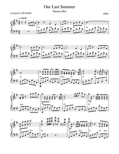 Our Last Summer Sheet Music With Chords For Piano Solo