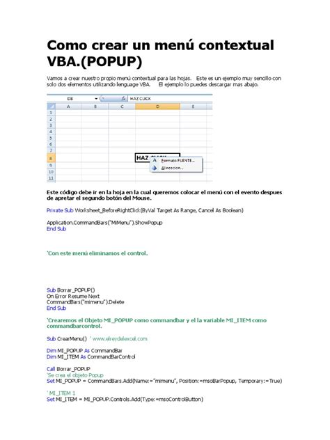 Crear Un Menú Contextual Vba Pdf