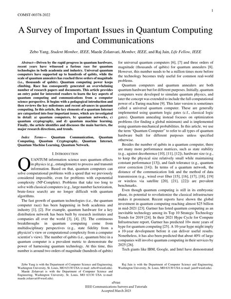 Pdf A Survey Of Important Issues In Quantum Computing And Communications
