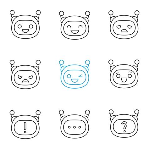 Robot Emojis Linear Icons Set Thin Line Contour Symbols Chatbot