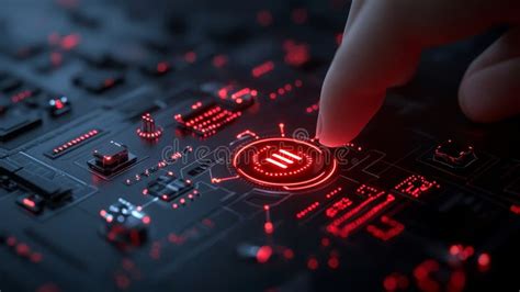 Futuristic Circuit Board With Glowing Red Interface Stock Illustration Illustration Of Design
