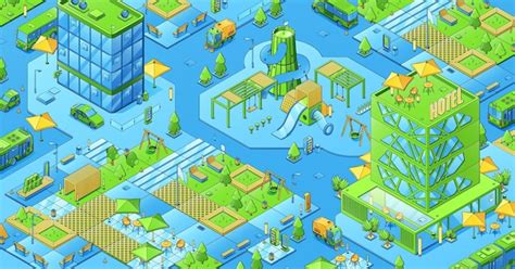 에코 파크 놀이터 호텔이 있는 아이소메트릭 도시 무료 벡터