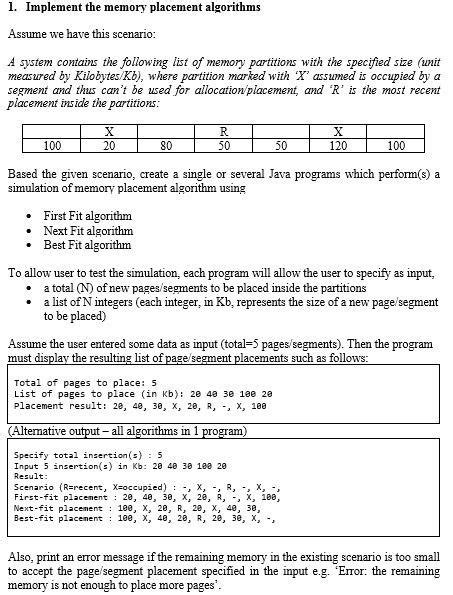 1 Implement The Memory Placement Algorithms Assume