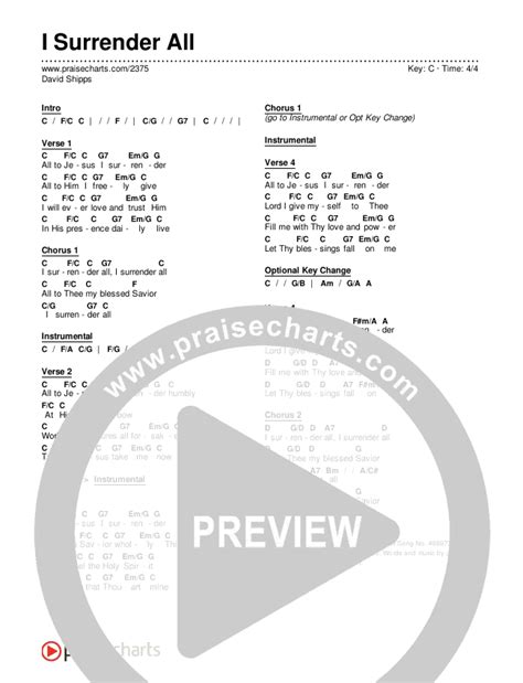 I Surrender All Chords Pdf Traditional Hymn Praisecharts Praisecharts