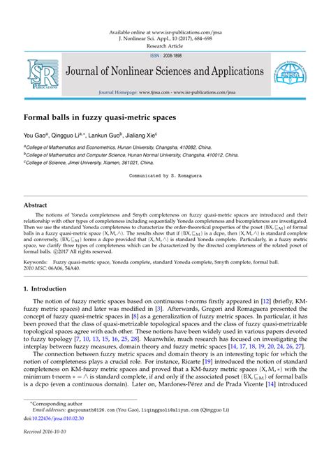 Pdf Formal Balls In Fuzzy Quasi Metric Spaces