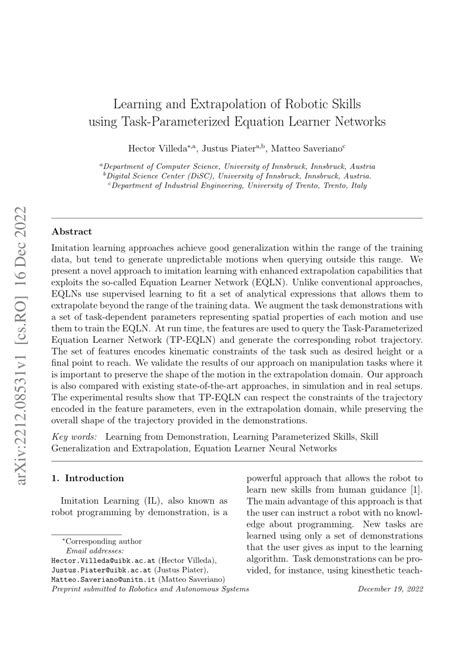 Pdf Learning And Extrapolation Of Robotic Skills Using Task