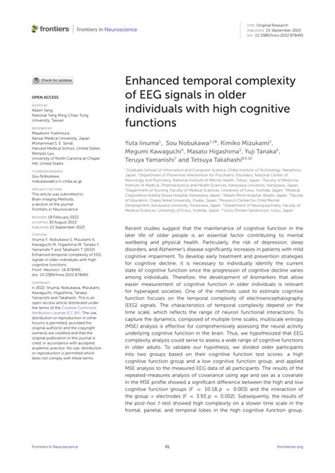 Pdf Enhanced Temporal Complexity Of Eeg Signals In Older Individuals