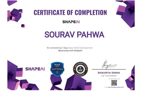Python Html5 Css3 Htmlcss Bootcamp Shapeai Community Certificate Sourav Pahwa