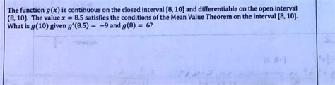 Solved The Function Gx Is Continuous On The Closed Interval 8 10