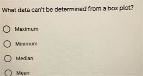 Solved What Data Cant Be Determined From A Box Plot Maximum Minimum
