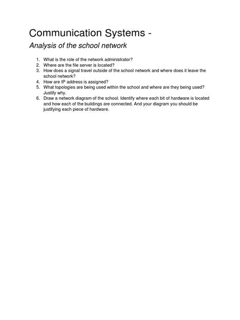 Communication Systems Analysis Of The School Network Pdf Computer Network Areas Of