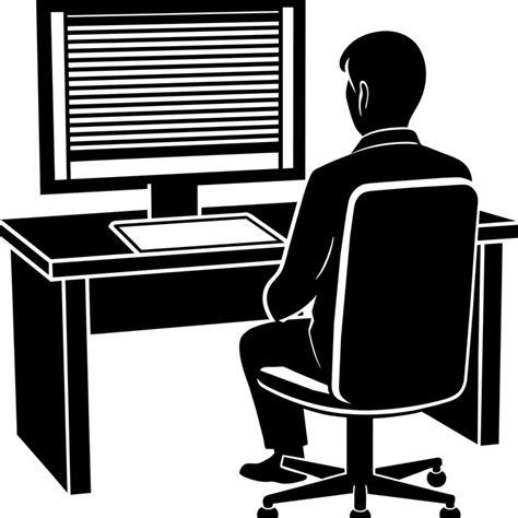 Premium Vector A Man Sits At A Desk In Front Of A Computer Monitor