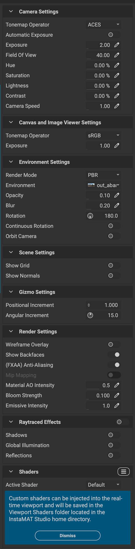 Viewport Settings Instamat Documentation