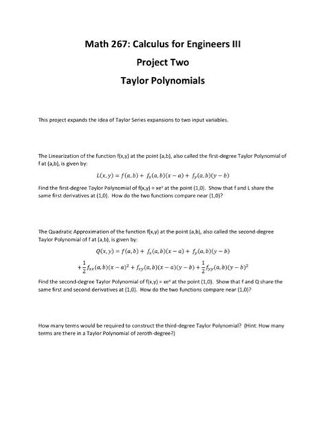Solved Math 267 Calculus For Engineers Iii Project Two