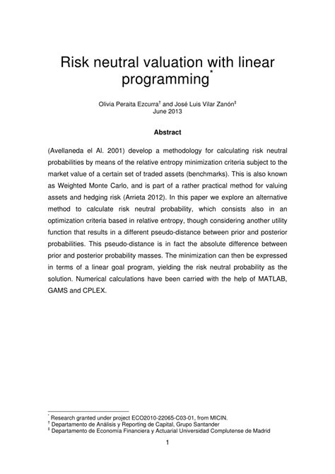 Pdf Risk Neutral Valuation With Linear Programming