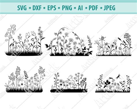 Field Plants Svg Wild Flowers Svg Garden Plant Svg Floral Etsy