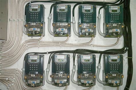 Lot Of Electric Meter With Cable Lines In Many Rooms On The Building Stock Image Image Of