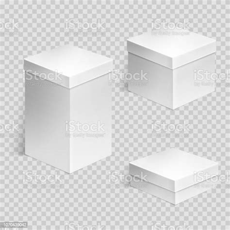 투명 한 배경 위에 현실적인 골 판지 상자 세트입니다 디자인 서식 파일입니다 벡터 일러스트입니다 0명에 대한 스톡 벡터 아트 및