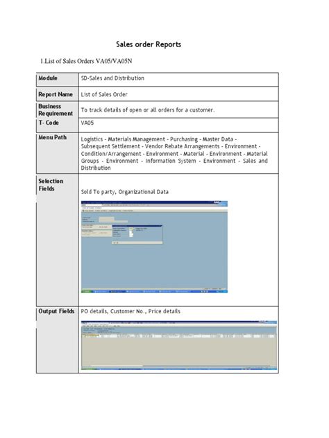 Sales Order Reports 1 List Of Sales Orders Va05 Va05n Pdf Rebate