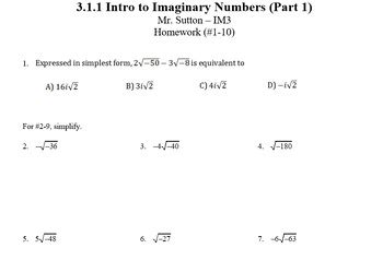 Intro To Imaginary Numbers By Mr Sutton Presents TPT