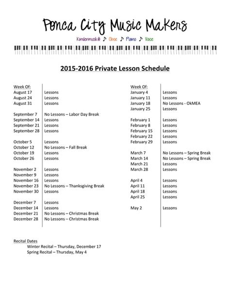 Lessons Schedule 2015 2016 Pdf