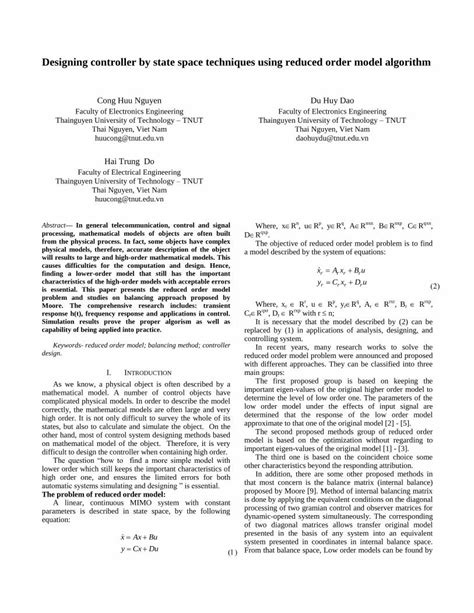 Pdf Designing Controller By State Space Techniques Using Reduced