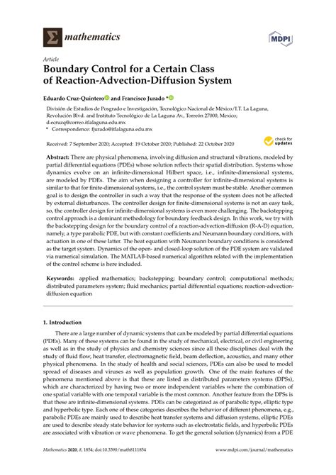 Pdf Boundary Control For A Certain Class Of Reaction Advection Diffusion System