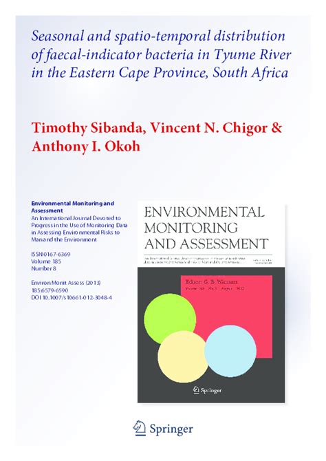 Pdf Seasonal And Spatio Temporal Distribution Of Faecal Indicator Bacteria In Tyume River In