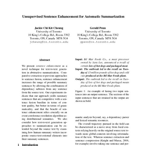 Unsupervised Sentence Enhancement For Automatic Summarization Acl