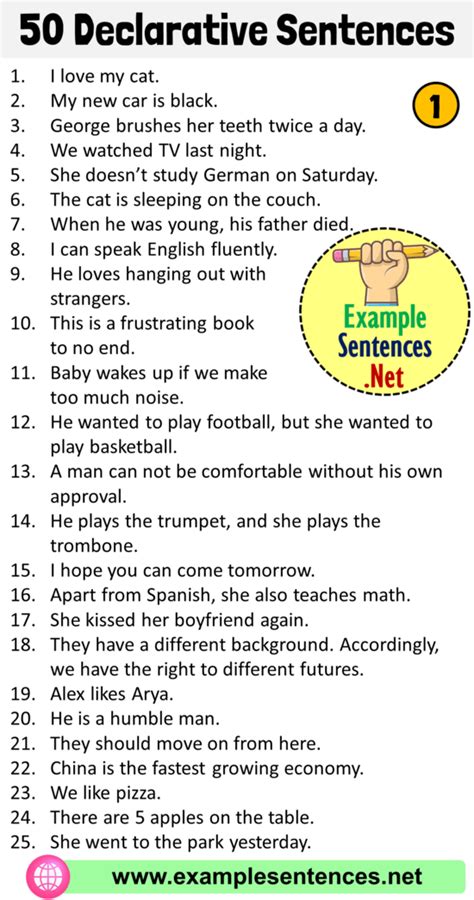 Example Of Declarative Sentence Archives Example Sentences