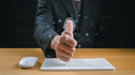 Businessman Scan Fingerprint Biometric Identity And Approval Secure Access Granted By Valid
