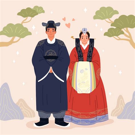 평평한 결혼식 일러스트레이션 프리미엄 벡터