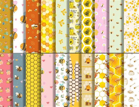 Bee Digital Paper Honey Bee Background Bee Pattern Bee Paper Pack
