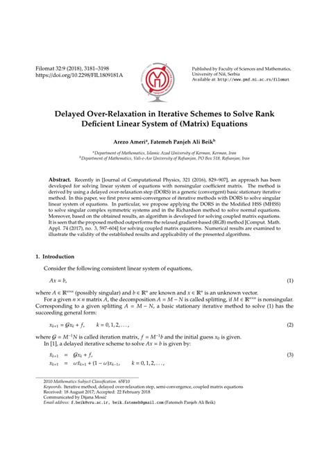 Pdf Delayed Over Relaxation In Iterative Schemes To Solve Rank