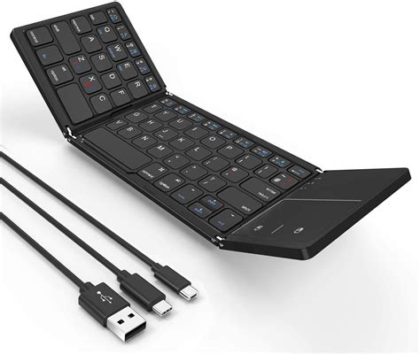 Folding Bluetooth Keyboard Wired And Bt Keyboard With Touchpad And 3 Cables Usb Micro Usb Type C