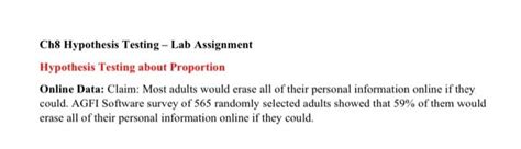 Solved Ch8 Hypothesis Testing Lab Assignment Hypothesis