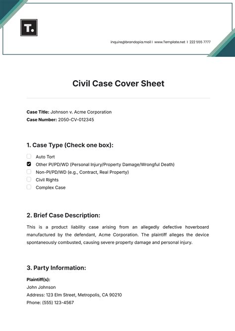 Free Civil Case Cover Sheet Template To Edit Online