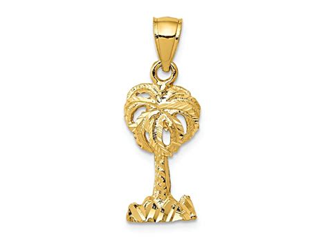 14k Yellow Gold Polished And Diamond Cut Palm Tree Pendant 162xva Jtv