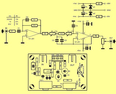Active Subwoofer Filter Circuit Based On Tl072 Opamp Is Designed For