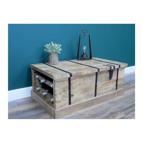 Table Basse Coffre Bar à Vin En Bois Massif