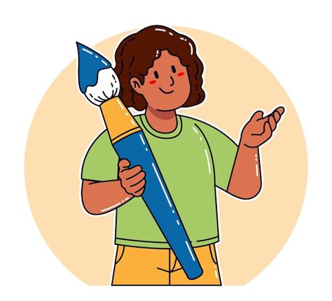 Mujer Con Un Pincel De Pintura Vector Premium
