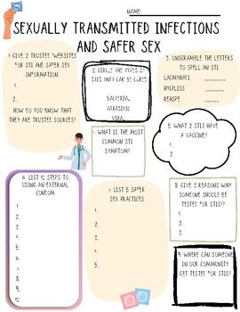 Sexually Transmitted Infections STIs And Safer Sex Worksheet TPT