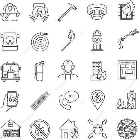 Firefighting Linear Icons Set Firefighter Engine Emergency Vector Firefighter Engine