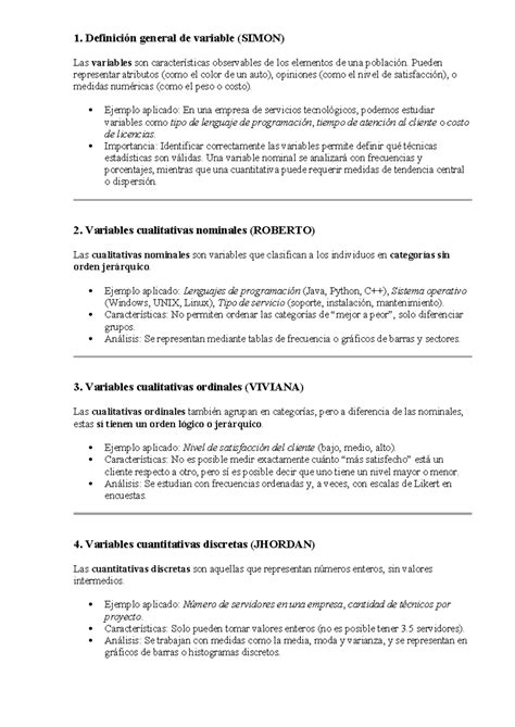 Estadística Definición Y Tipos De Variables Simon Roberto Viviana