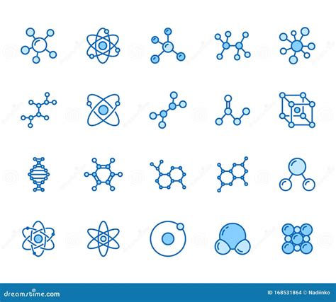 Molecule Flat Line Icons Set Chemistry Science Molecular Structure