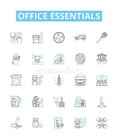 Office Essentials Vector Line Icons Set Desk Chair Pens Printer