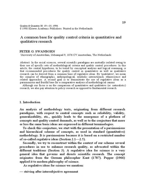 Common Base For Quality Control Criteria In Quantitative And