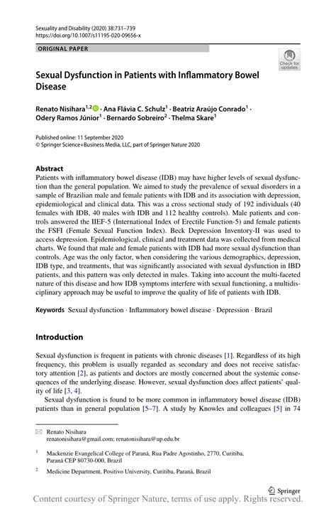 Sexual Dysfunction In Patients With Inflammatory Bowel Disease Request Pdf