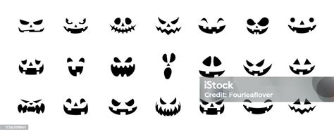 할로윈 괴물 잭 랜턴 호박 은 흰색 배경에 설정 빛나는 무서운 얼굴을 조각 축 하 디자인에 대 한 휴일 만화 캐릭터 컬렉션입니다 벡터 으스스한 일러스트레이션 0명에 대한