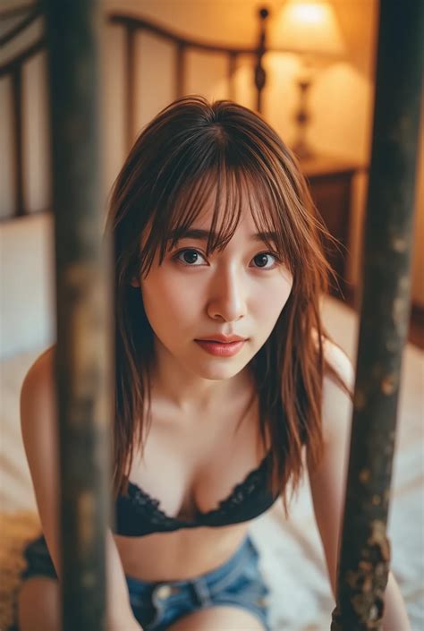 Arafed Woman In A Black Bra Top Sitting On A Bed Seaart Ai